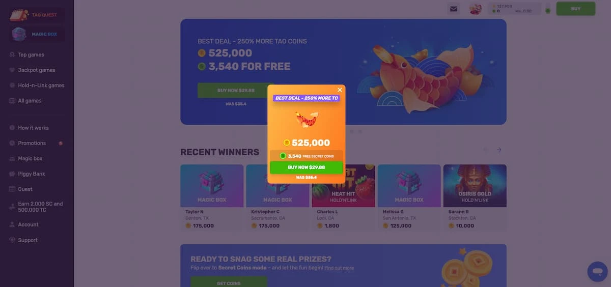 TaoFortune Casino Review August 2024 - Get 128,000 Tao Coins + 50% Secret Coins Match