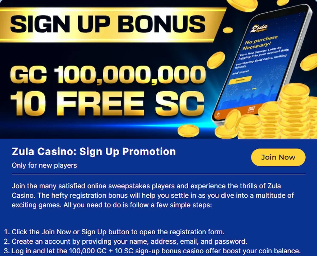 Zula Casino Review September 2024 - Get up to 100,000 GC and FREE 10 SC