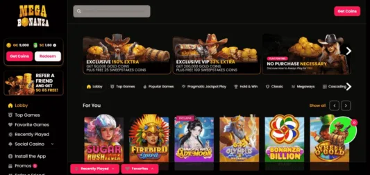 Mega Bonanza Review - Get Free 7,500 GC + 2.5 SC