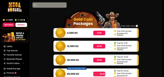 Mega Bonanza Review - Get Free 7,500 GC + 2.5 SC