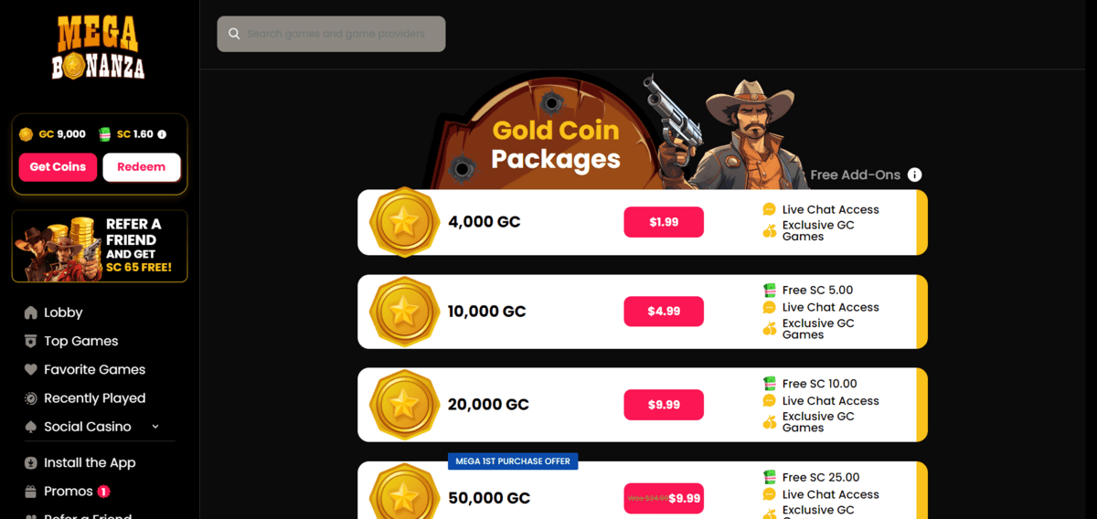 Mega Bonanza Review - Get Free 7,500 GC + 2.5 SC