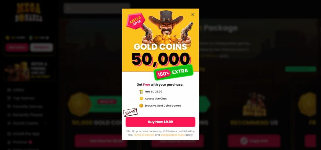 Mega Bonanza Review - Get Free 7,500 GC + 2.5 SC